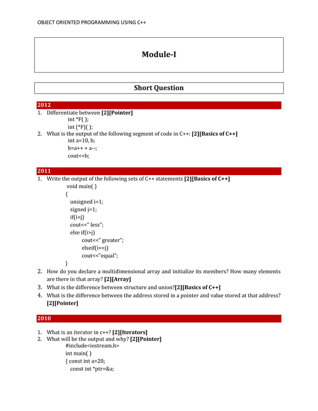Module wise format oops questions | PDF