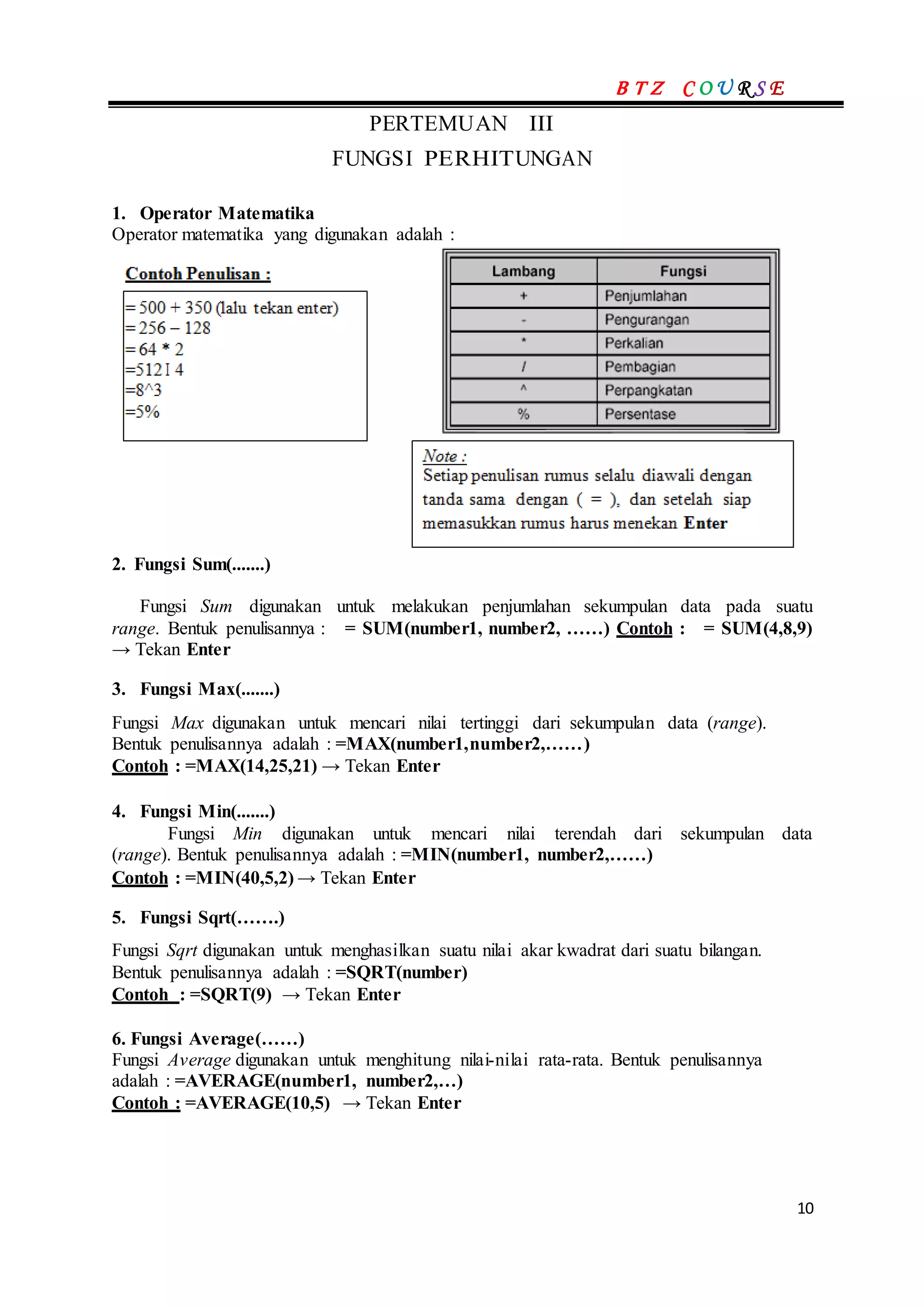 Modul excel btz | PDF