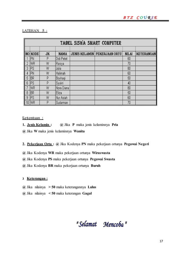 Modul excel btz | PDF