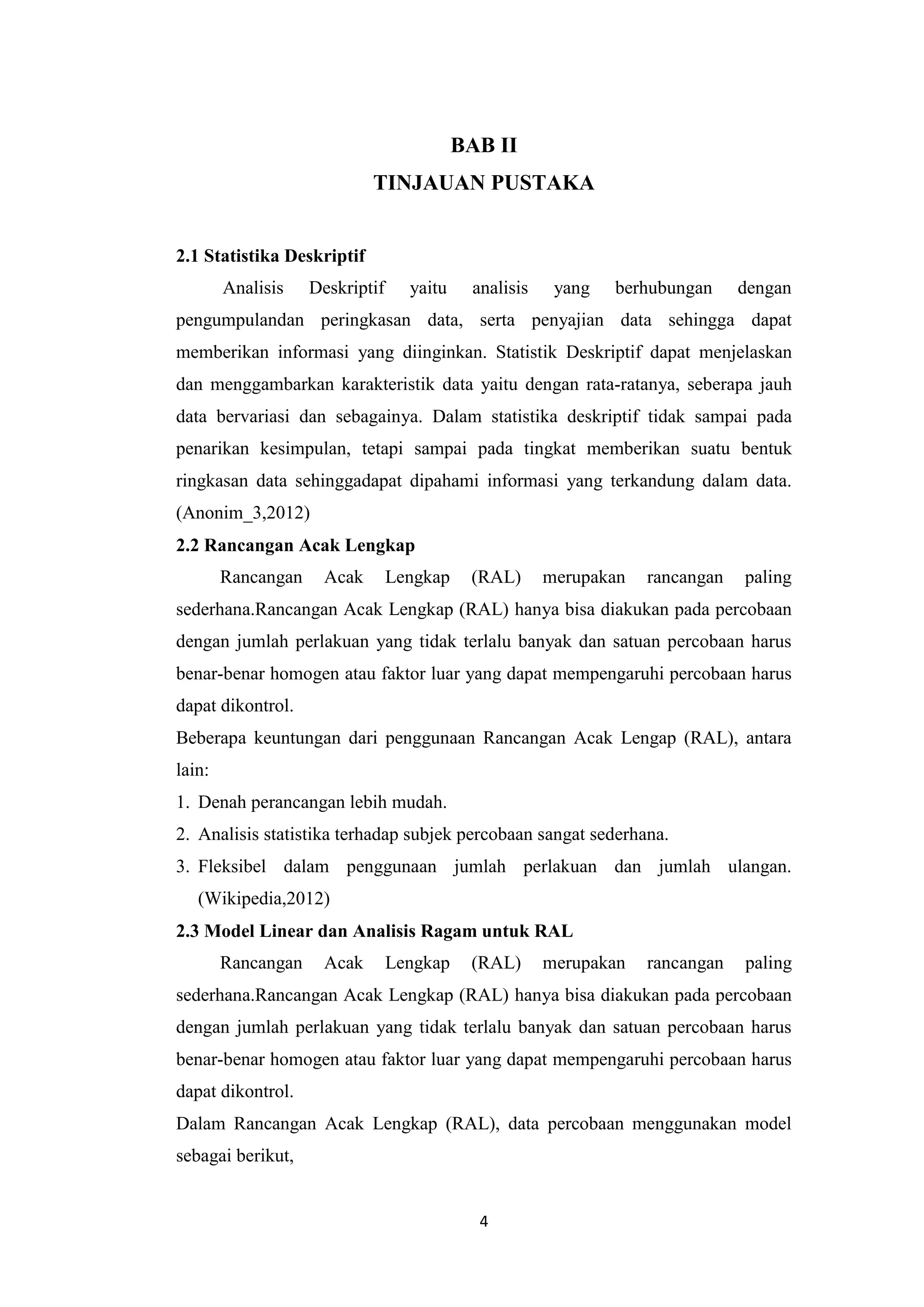 RAL (Rancangan Acak Lengkap) | PDF