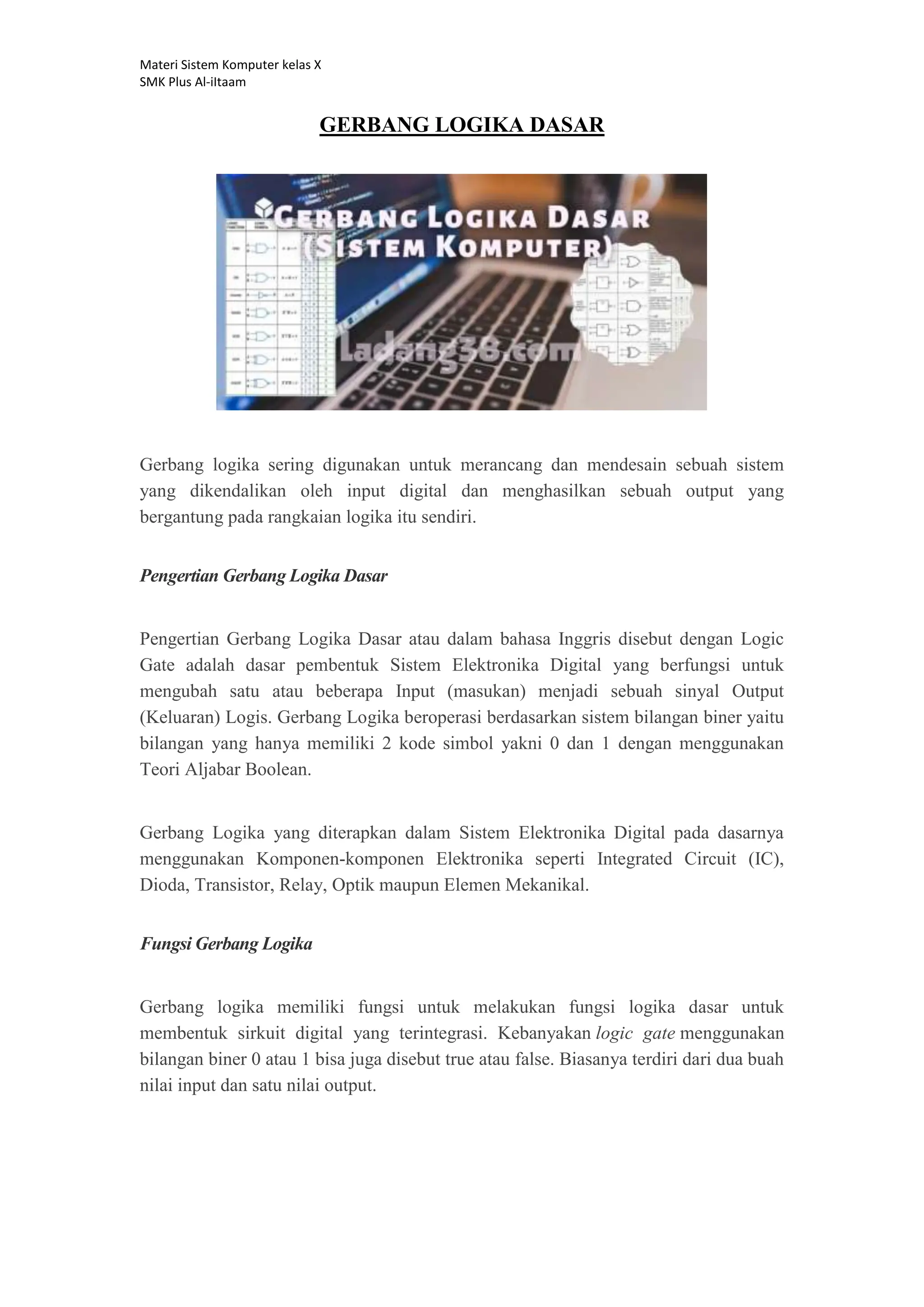 modul sistem komputer tentang gerbang logika | DOCX