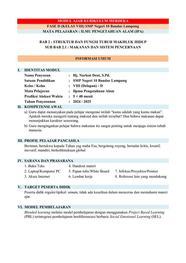 Modul IPA 8 - Bab 2 kurikulum merdeka belajar | PDF