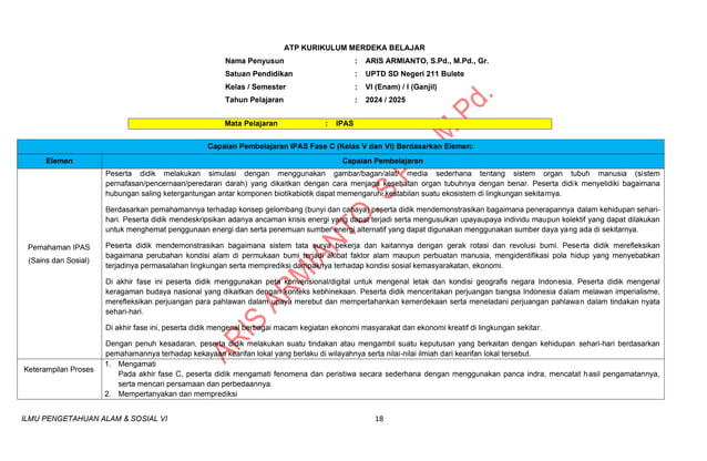 MODUL AJAR IPAS KELAS 6 KURIKULUM MERDEKA | PDF