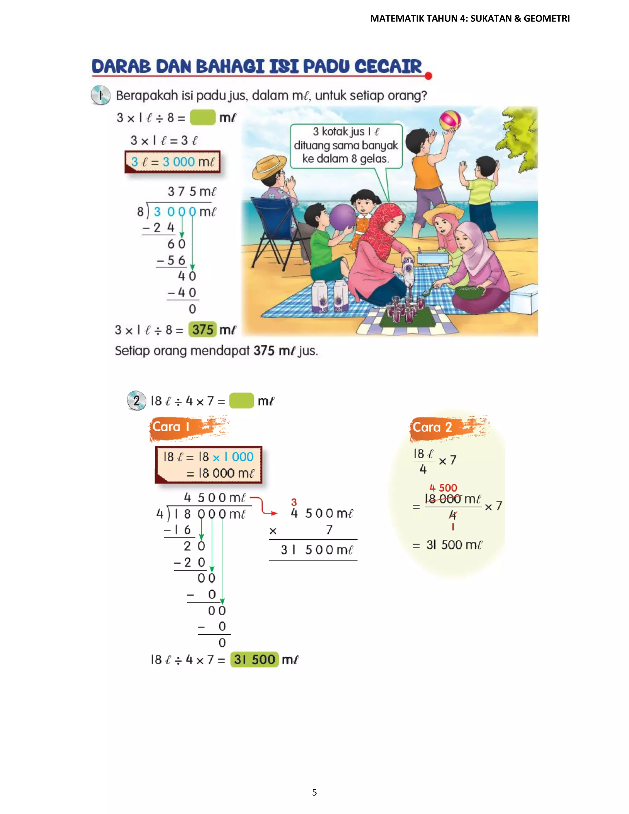 Isi Padu Cecair - Matematik Tahun 4 | PDF