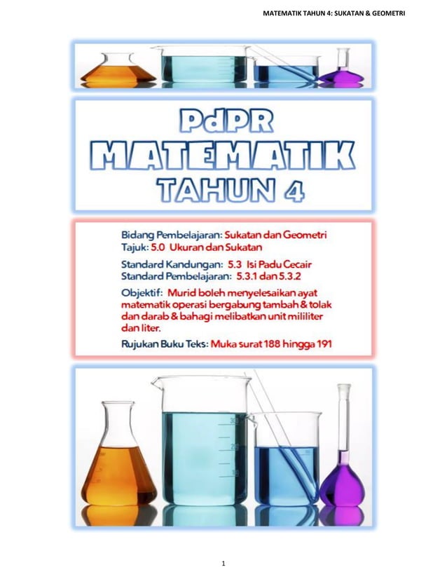 Isi Padu Cecair - Matematik Tahun 4 | PDF