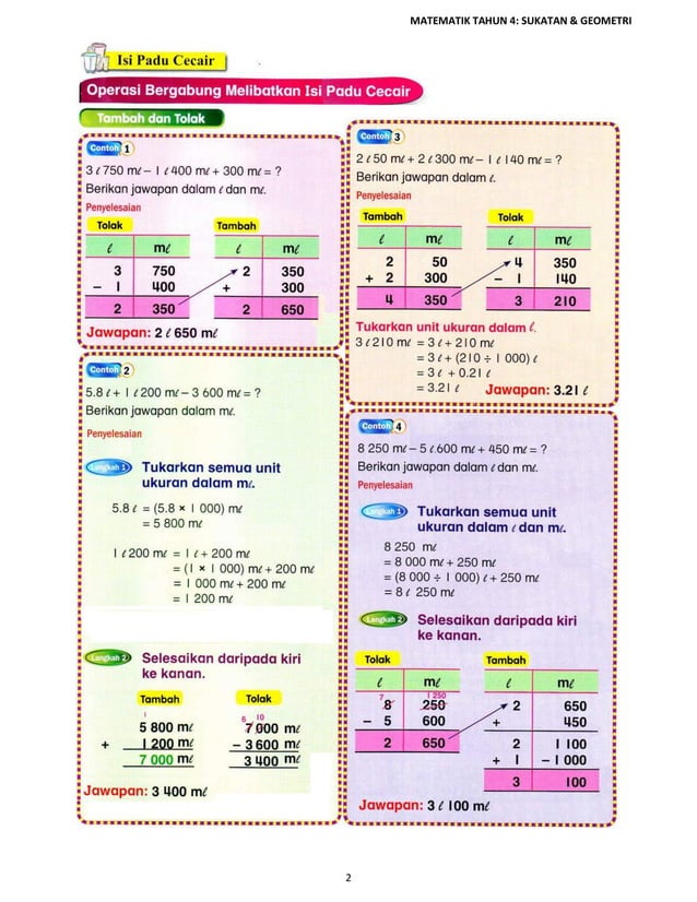 Isi Padu Cecair - Matematik Tahun 4 | PDF