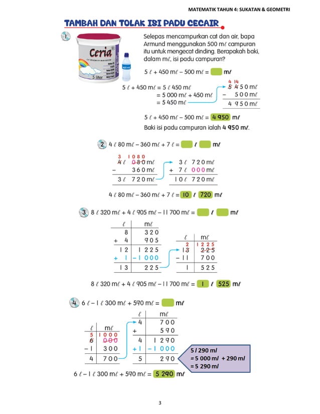 Isi Padu Cecair - Matematik Tahun 4 | PDF