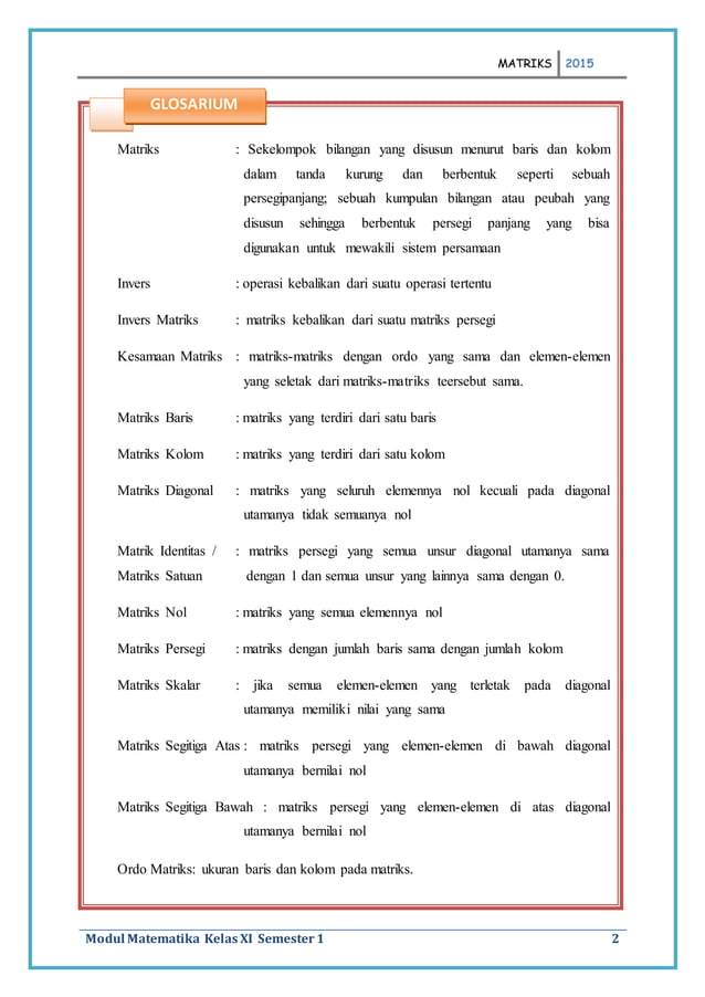 modul matematika berbasis problem based learning pada materi matriks kelas x MIA | DOCX