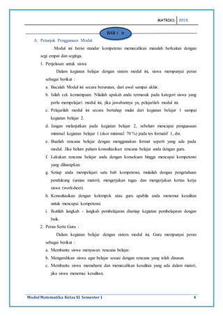 modul matematika berbasis problem based learning pada materi matriks kelas x MIA | DOCX