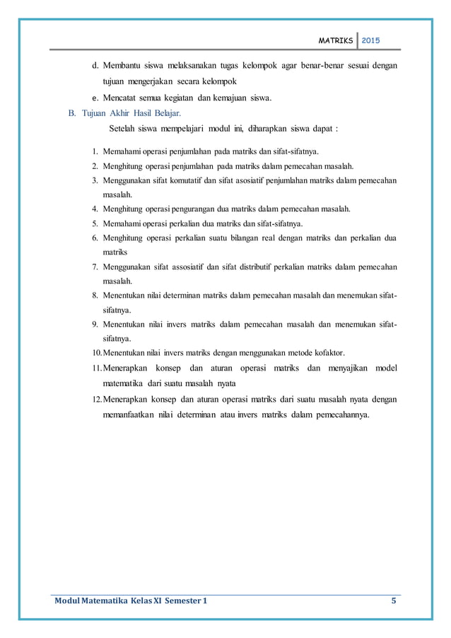 modul matematika berbasis problem based learning pada materi matriks kelas x MIA | DOCX