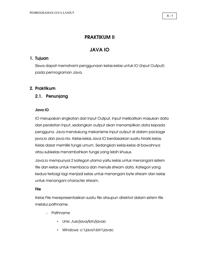 Modul belajar java I/O (Input/Ouptut) | PDF