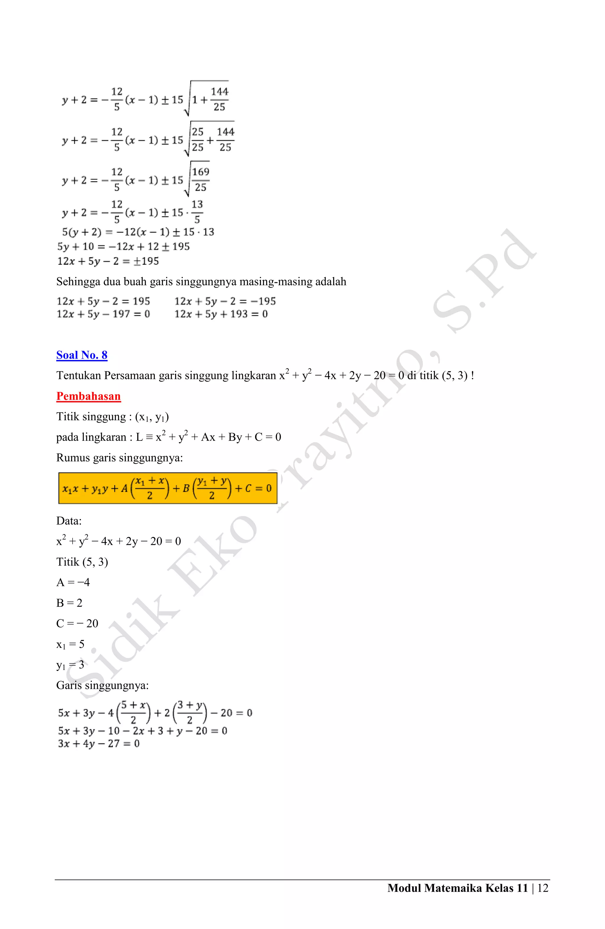 Modul kd.3.21. Persamaan Lingkaran SMA/SMK Kelas XI | PDF