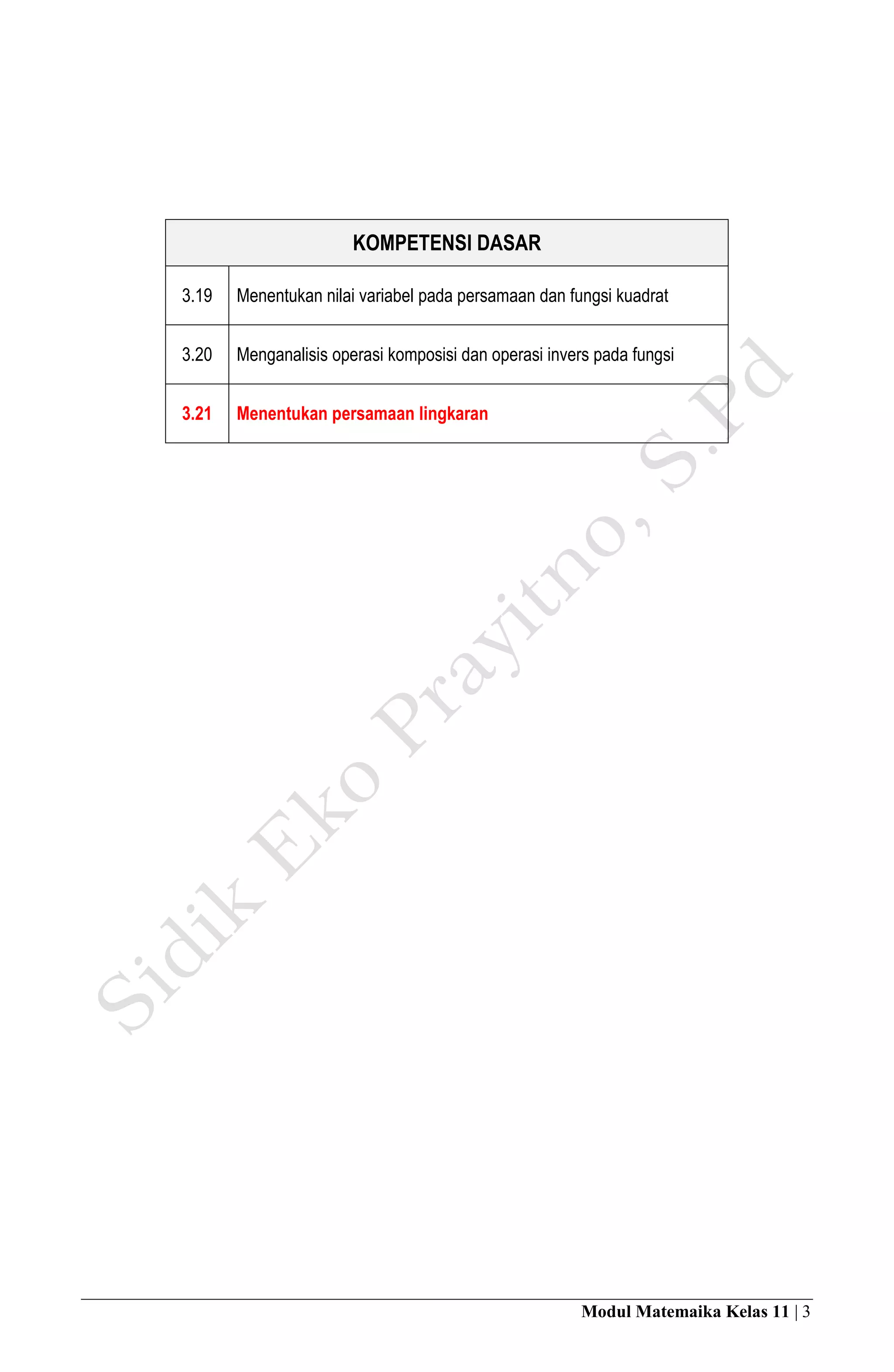 Modul kd.3.21. Persamaan Lingkaran SMA/SMK Kelas XI | PDF