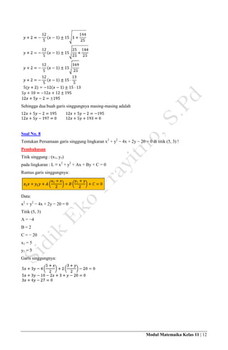 Modul kd.3.21. Persamaan Lingkaran SMA/SMK Kelas XI | PDF