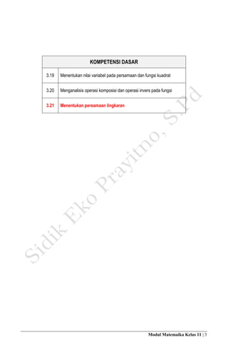 Modul kd.3.21. Persamaan Lingkaran SMA/SMK Kelas XI | PDF