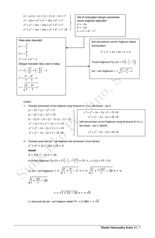 Modul kd.3.21. Persamaan Lingkaran SMA/SMK Kelas XI | PDF