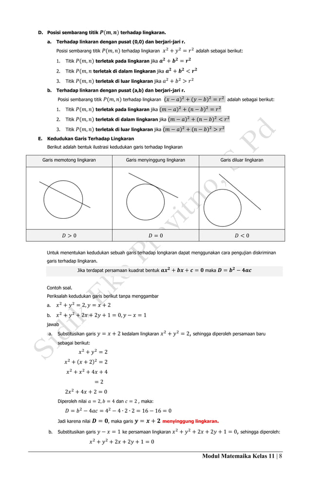 Modul kd.3.21. Persamaan Lingkaran SMA/SMK Kelas XI | PDF