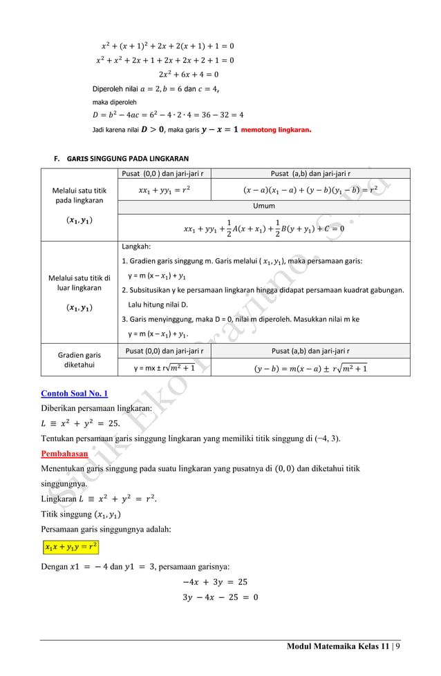 Modul kd.3.21. Persamaan Lingkaran SMA/SMK Kelas XI | PDF