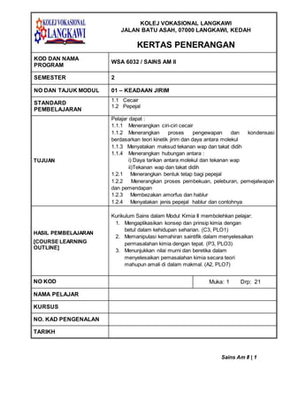Kertas Penerangan Sains Am 2 Modul 1 Keadaan Jirim | DOCX