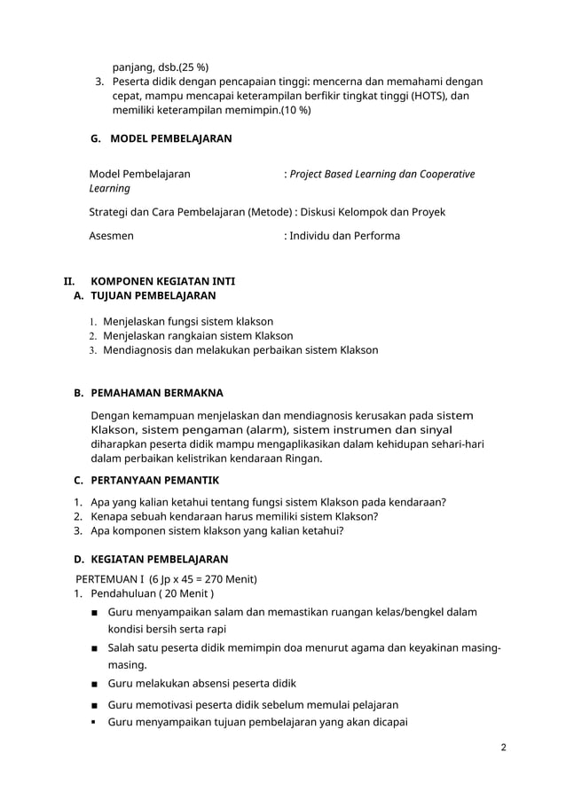 MODUL KLAKSON MOBIL TEKNIK KENDARAAN RINGAN OTOMOTIF | PDF