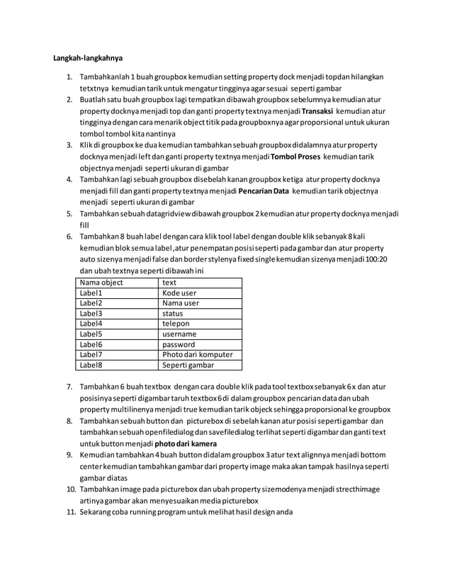 Modul kursus visual basic | DOCX
