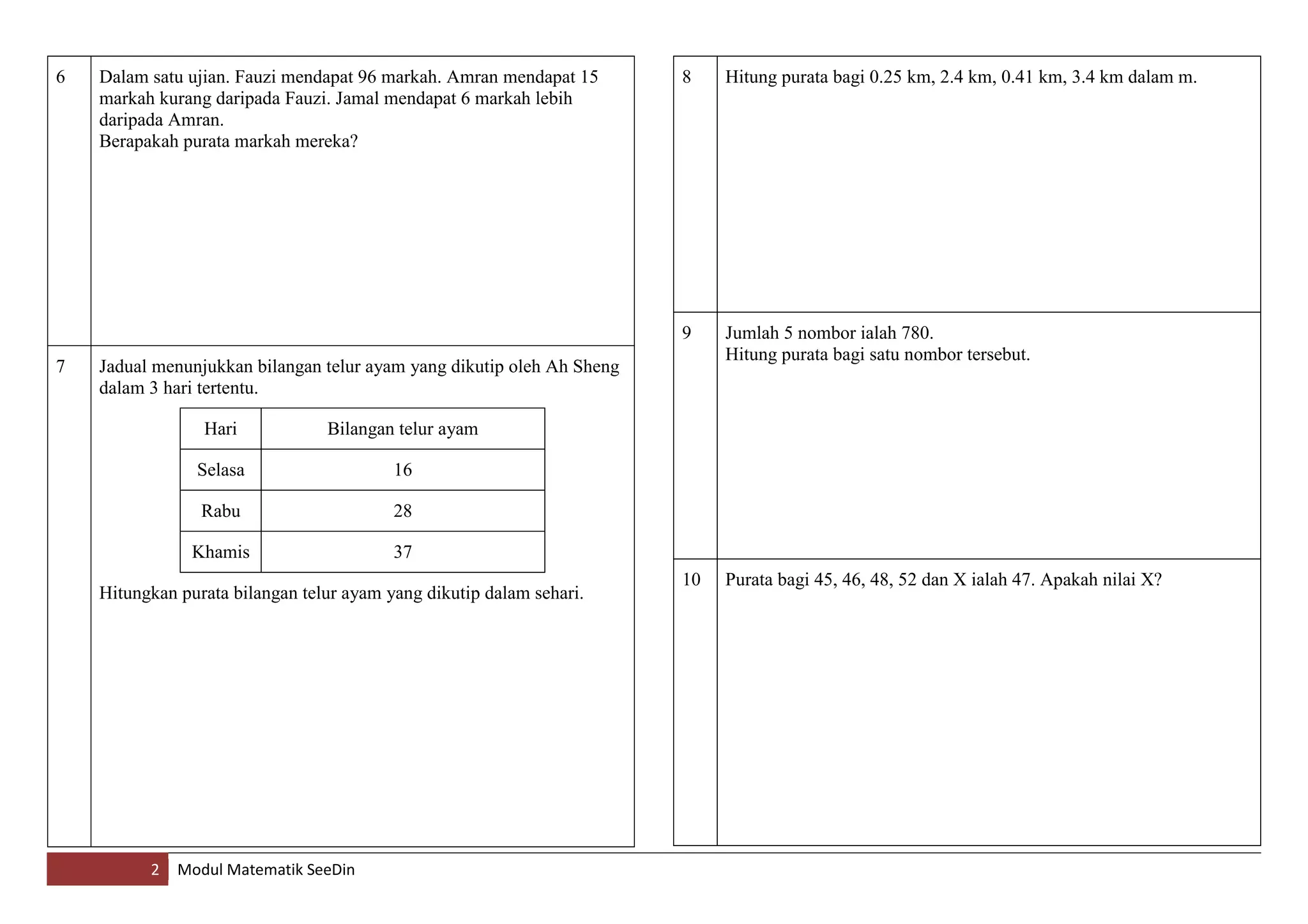 Modul latihan matematik upsr purata | DOCX