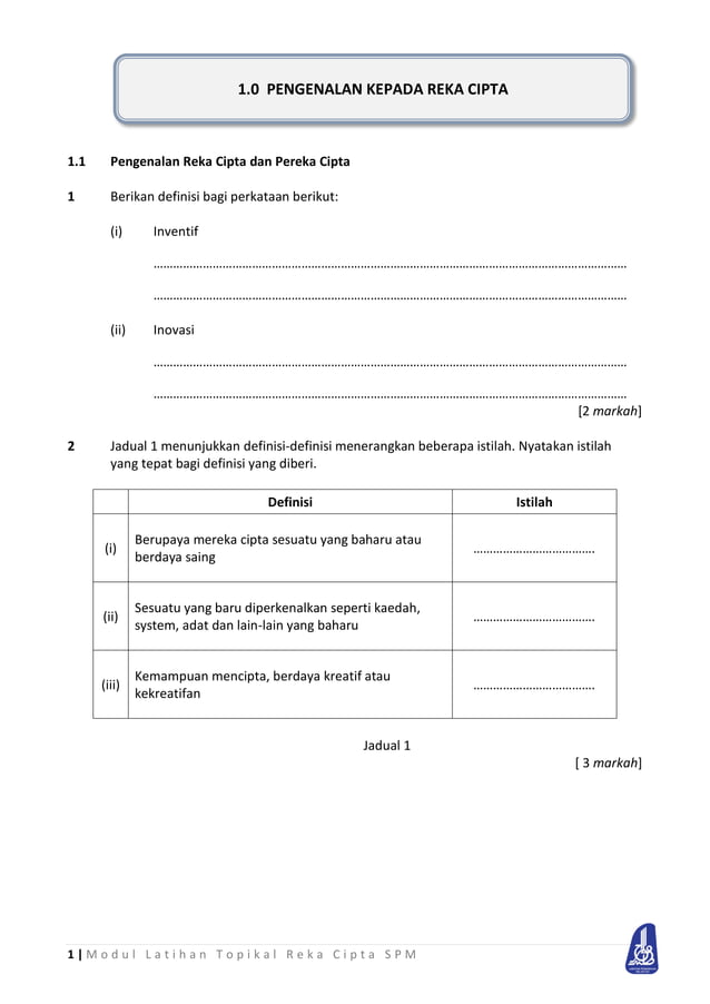 Modul Latihan Topikal Reka Cipta SPM | PDF