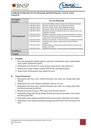 Modul LEMBAR INSTRUKSI TUGAS PRAKTIK (DEMONSTRASI) UNTUK ASESI TAHAP I ...