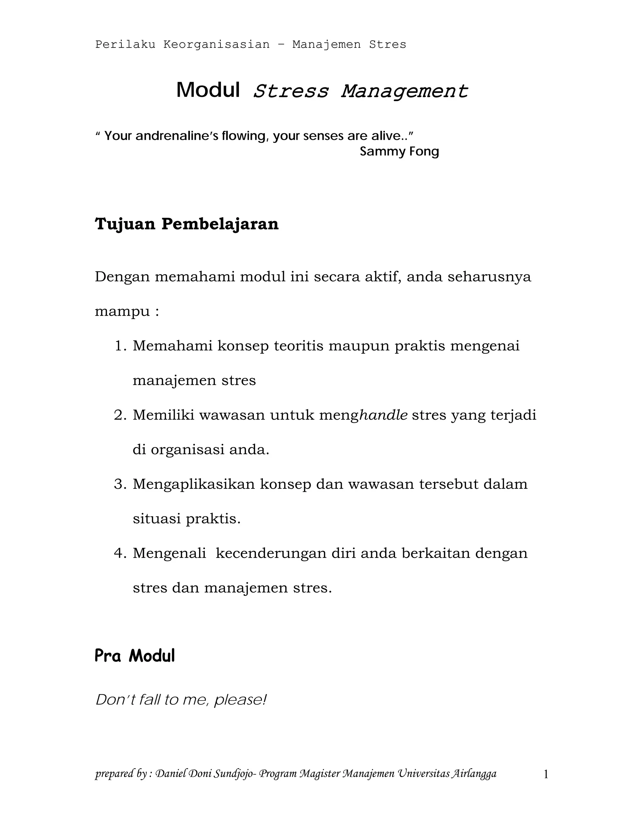 Modul manajemen stress daniel doni | PDF