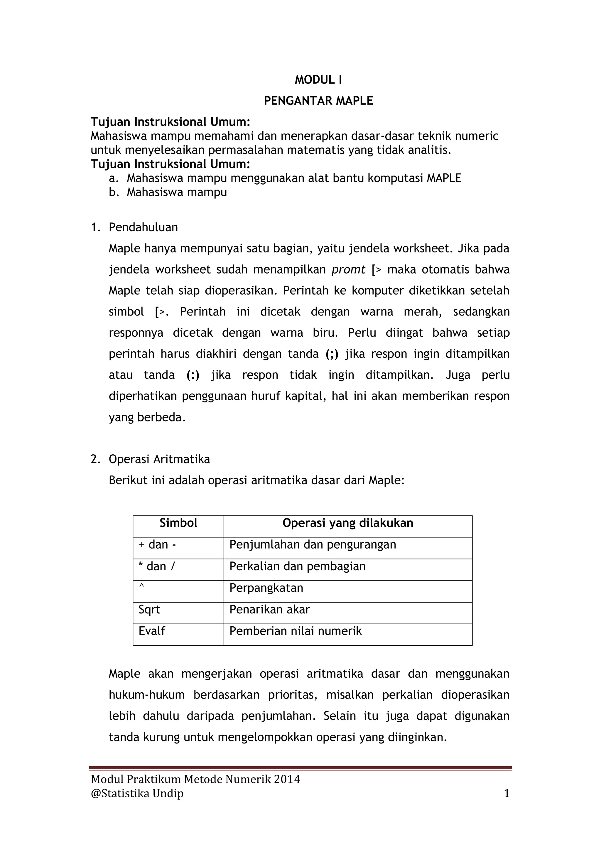 Modul maple untuk metnum 2014 | PDF