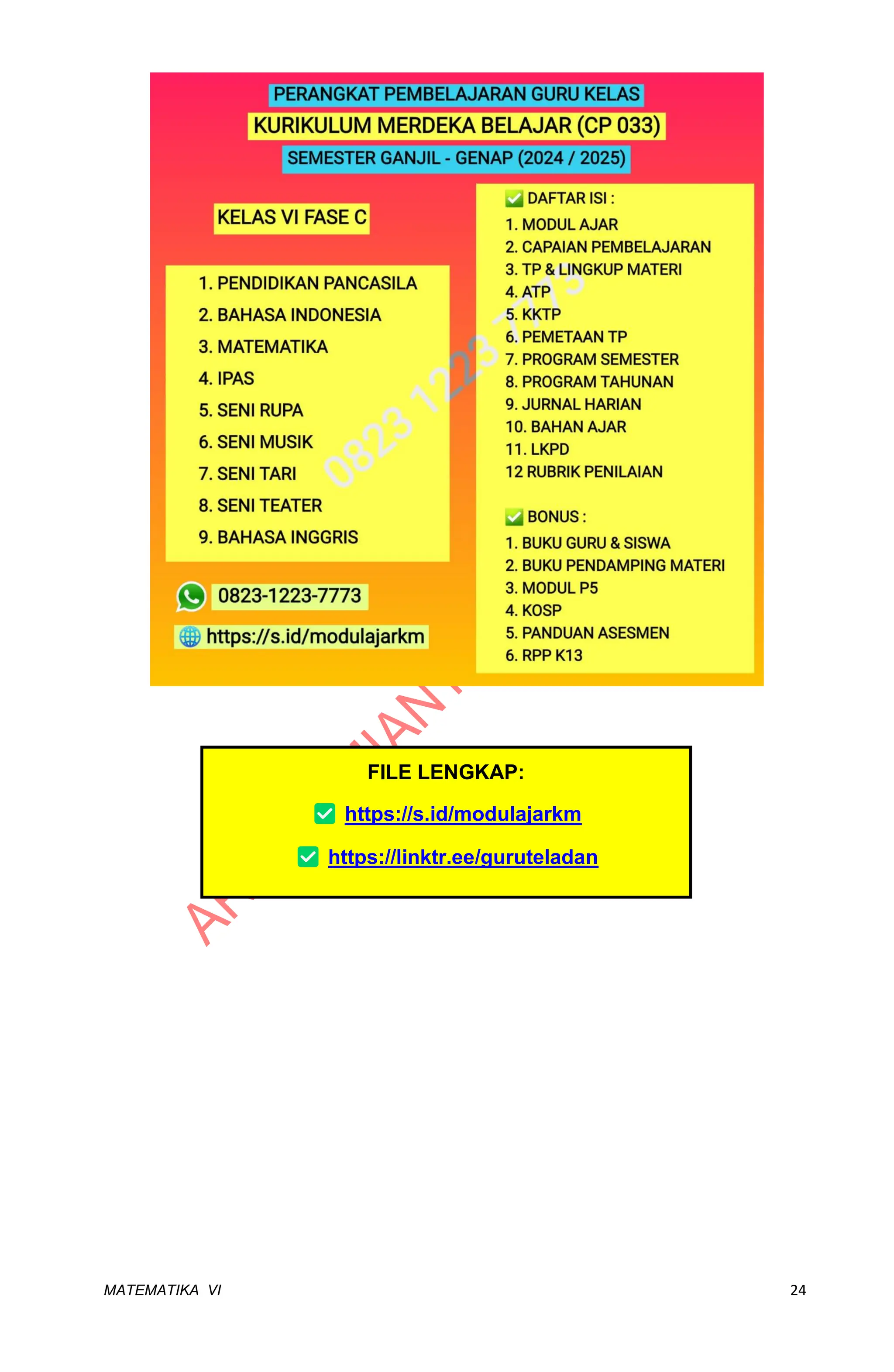 Modul Ajar Matematika Kelas 6 Kurikulum Merdeka Pdf