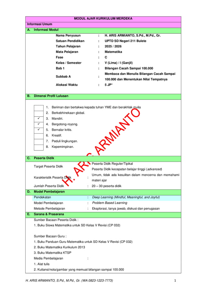 MODUL PEMBELAJARAN DEEP LEARNING MATEMATIKA KELAS 5 CP 032 REVISI 2025 KURIKULUM MERDEKA ...