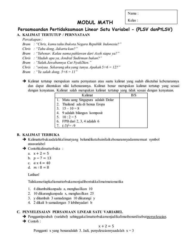 Modul math plsv dan pt lsv | PDF
