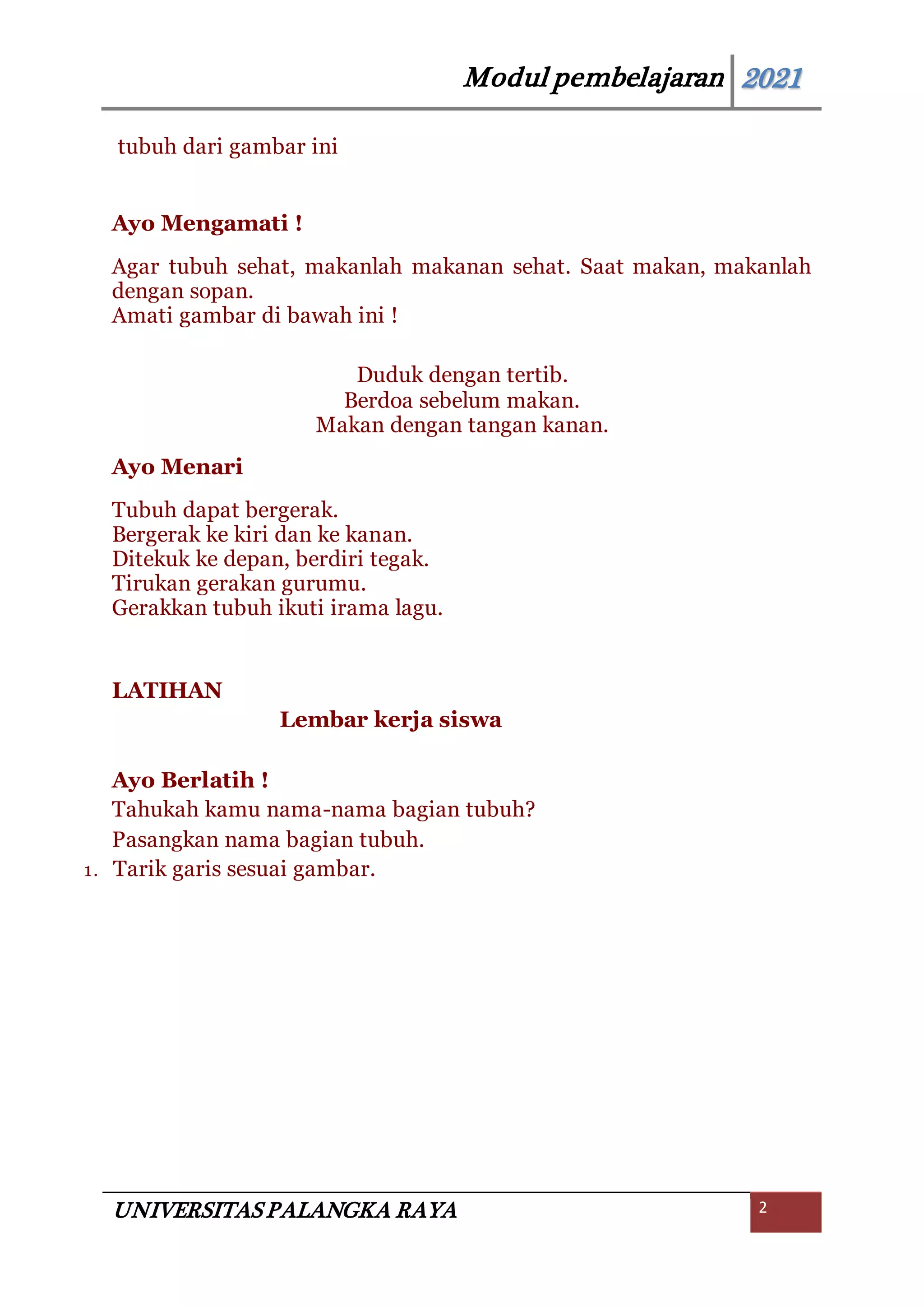 Modul media pembelajaran indri yana sipayung dengan tema 1 (diriku) dan ...