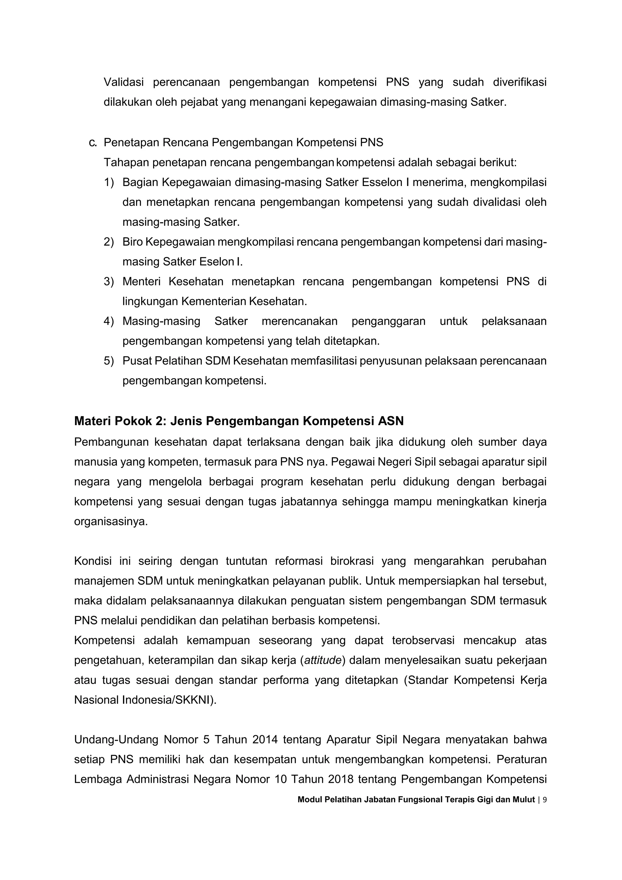 Modul KEBIJAKAN PENGEMBANGAN KOMPETENSI SUMBER DAYA MANUSIA KESEHATAN | PDF