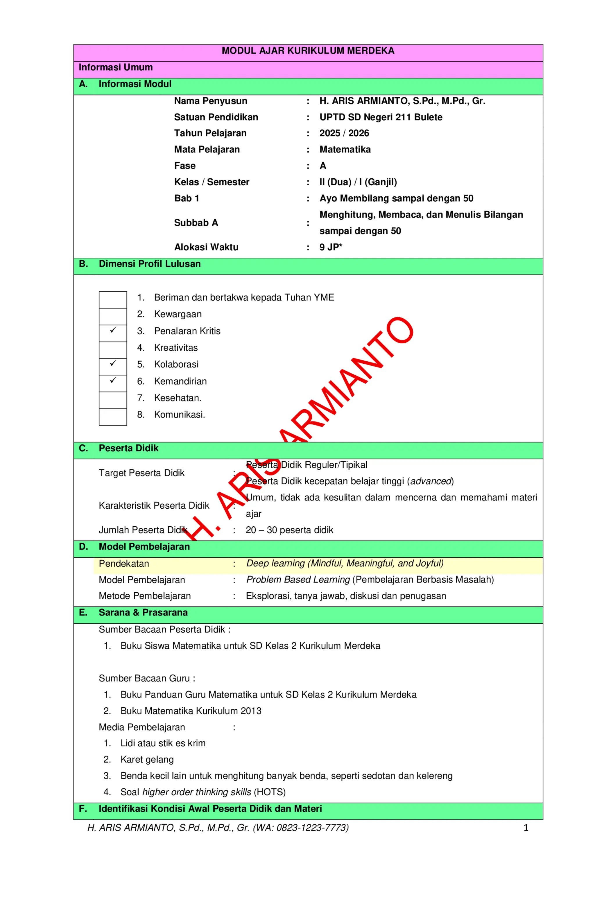 MODUL AJAR DEEP LEARNING MATEMATIKA KELAS 2 CP 032 REVISI 2025 ...