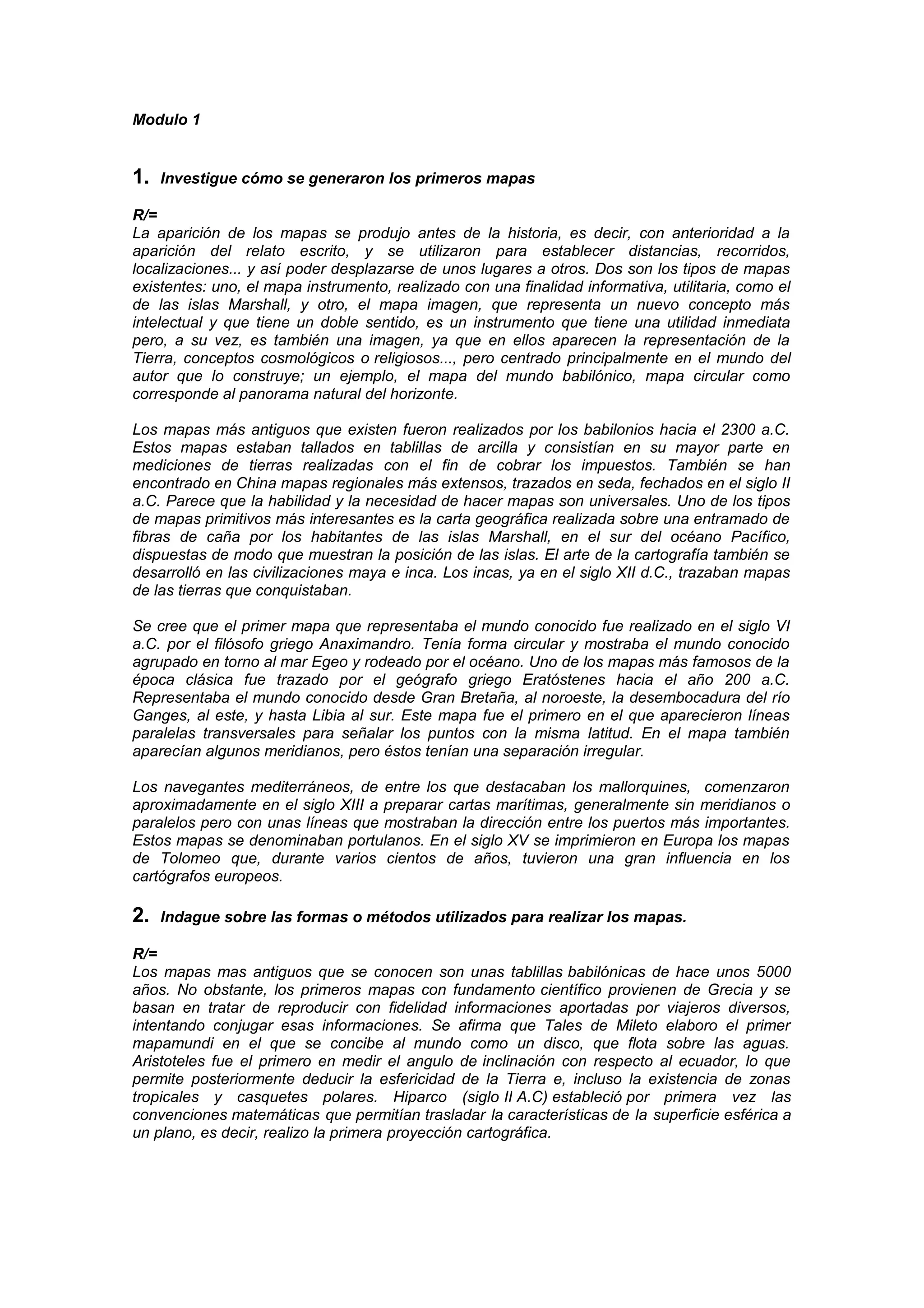 Modulo 1 cartografia (historia de la cartografia) | DOC