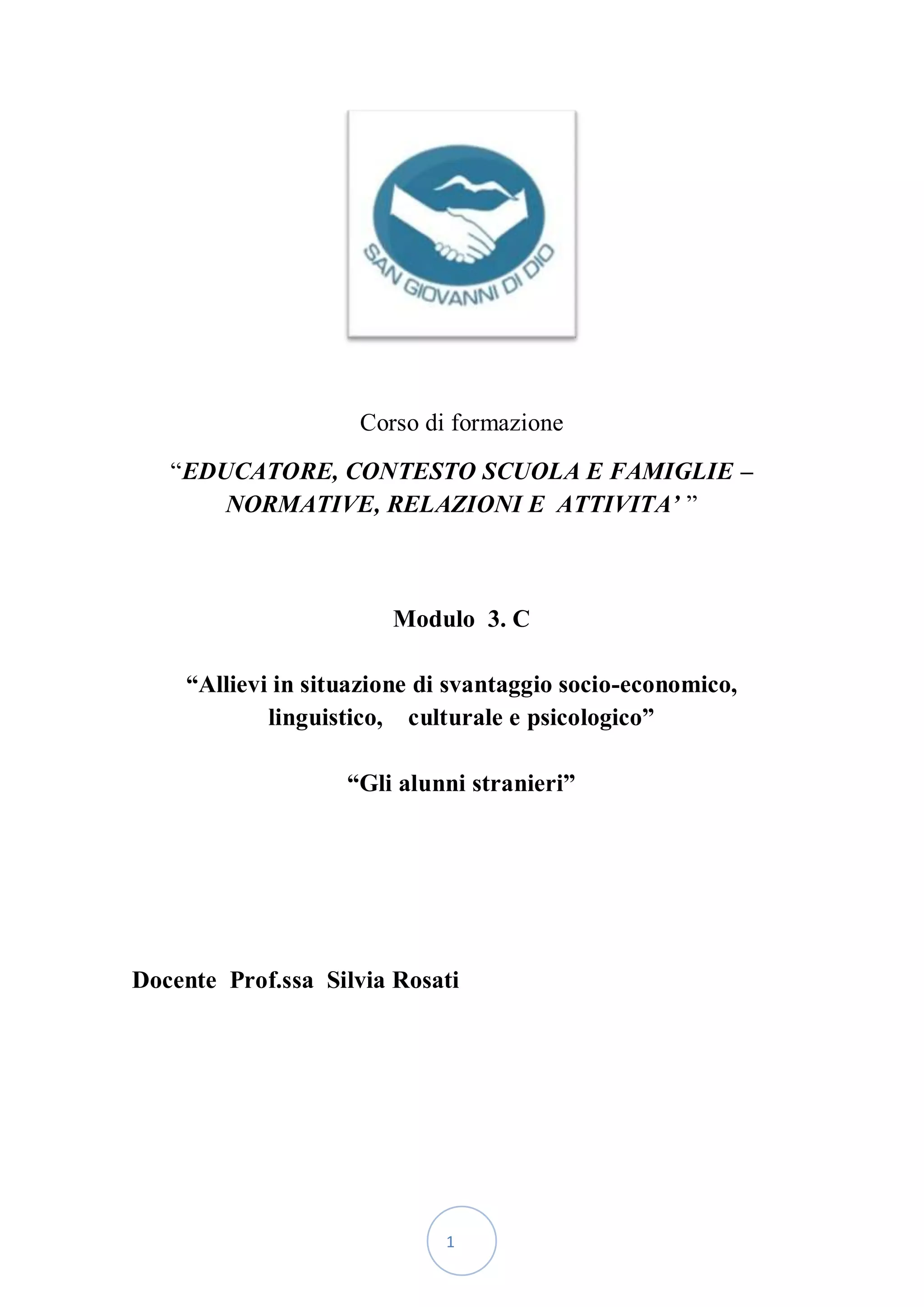 Modulo 3. c lo svantaggio gli alunni stranieri | PDF