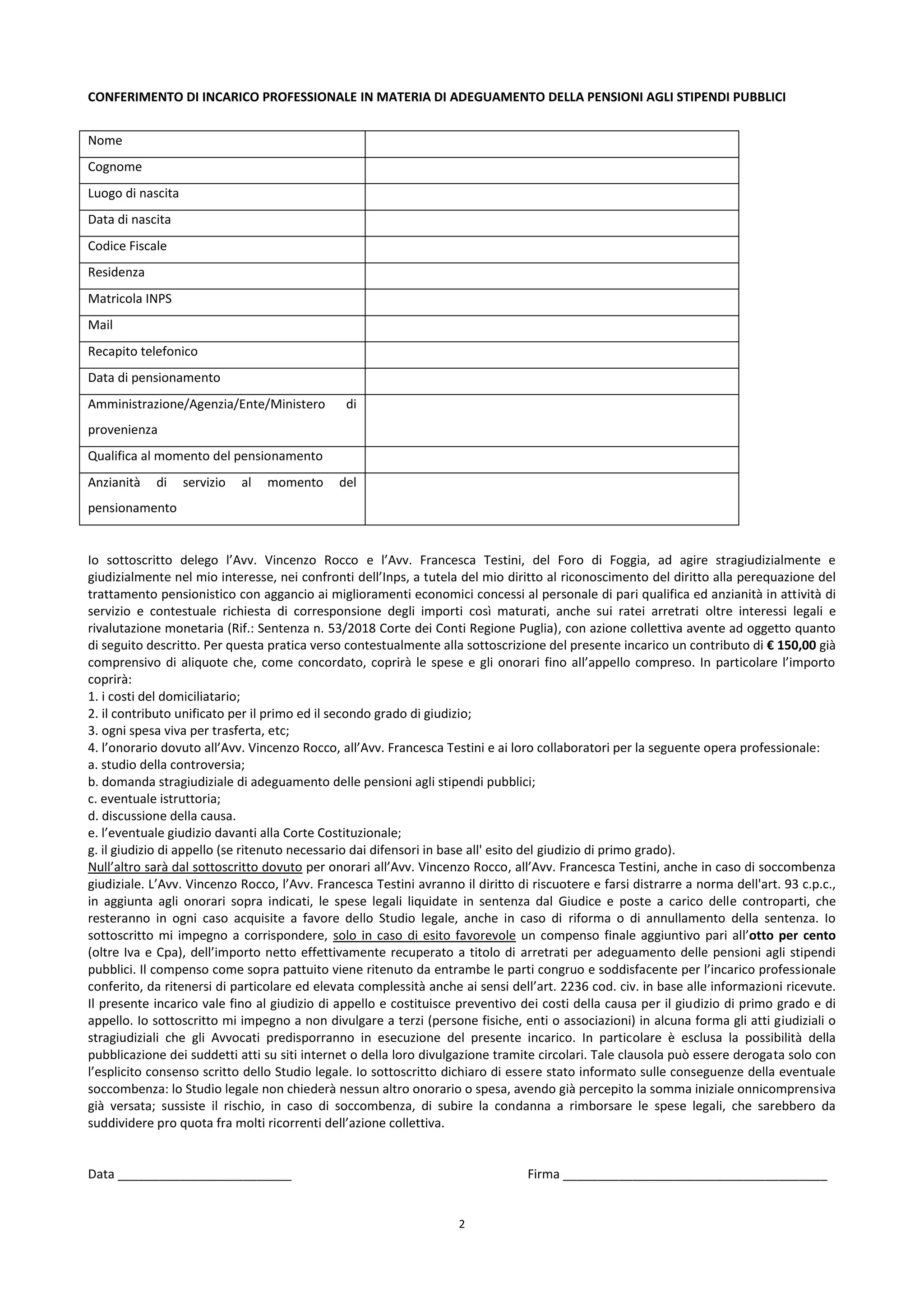 Modulo adesione ricorso_pensioni | PDF