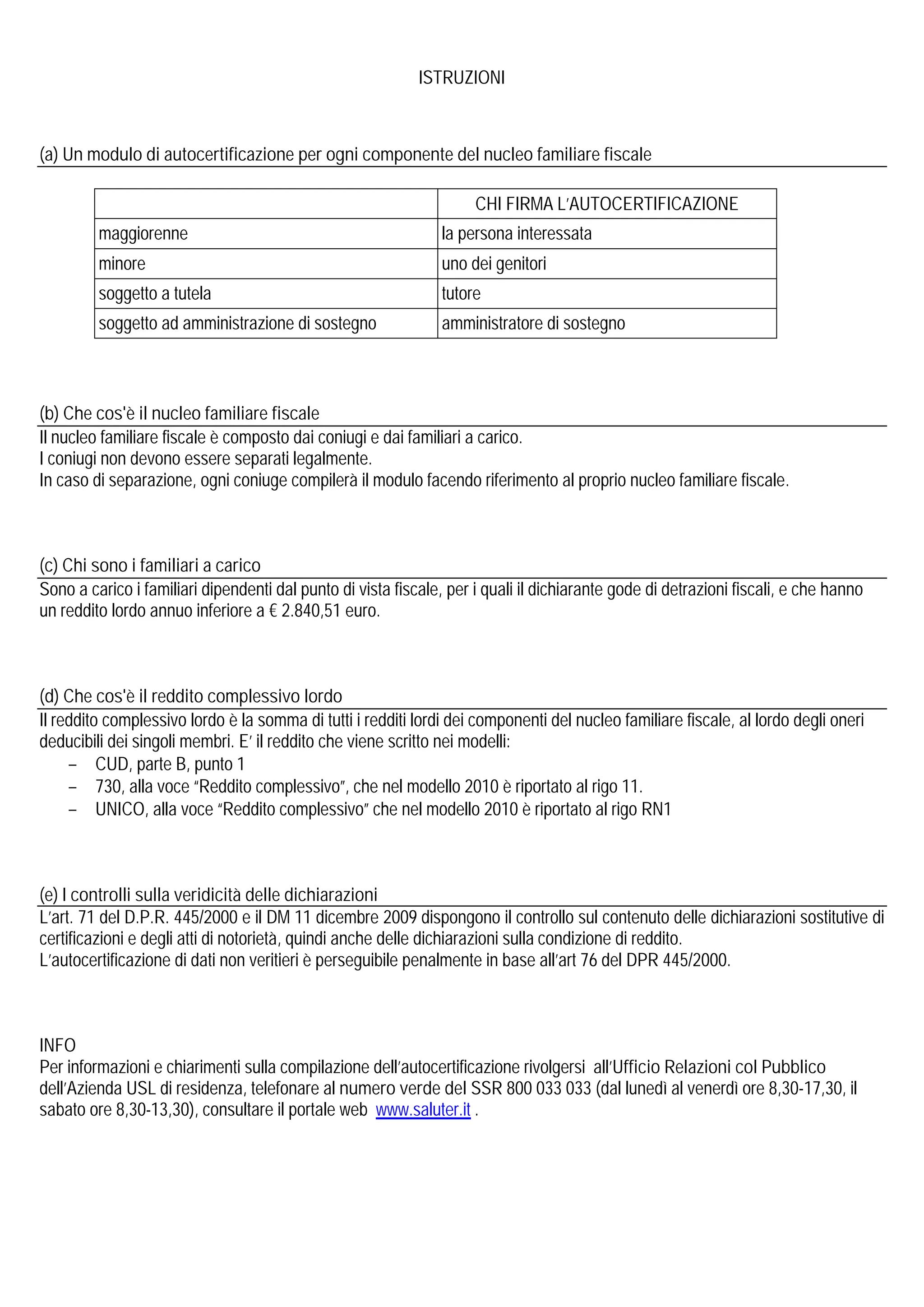 Modulo Autocertificazione Reddito Ticket Sanitari | PDF