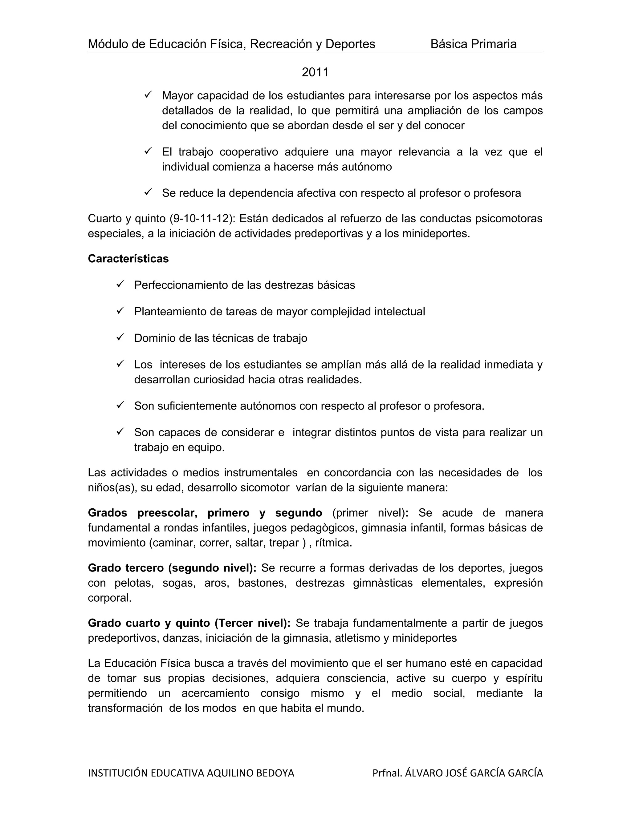 Modulo de edu. fisica grado 3 | DOC
