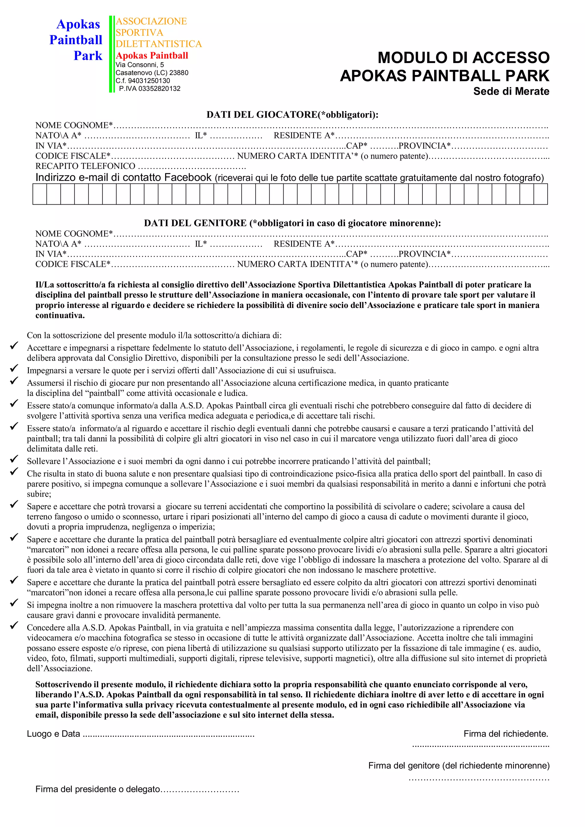 Modulo di accesso giocatori | PDF