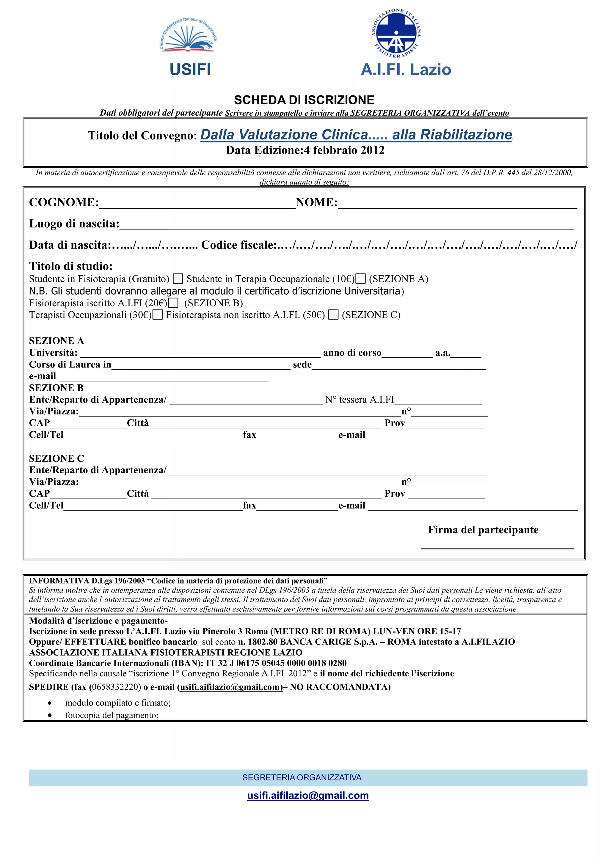 Modulo d'iscrizione | PDF