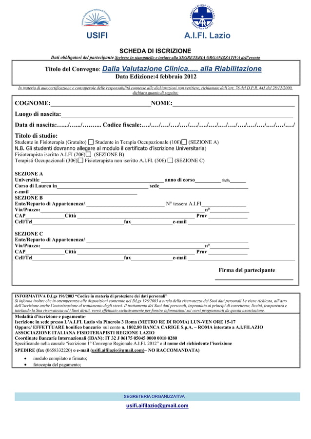 Modulo d'iscrizione | PDF
