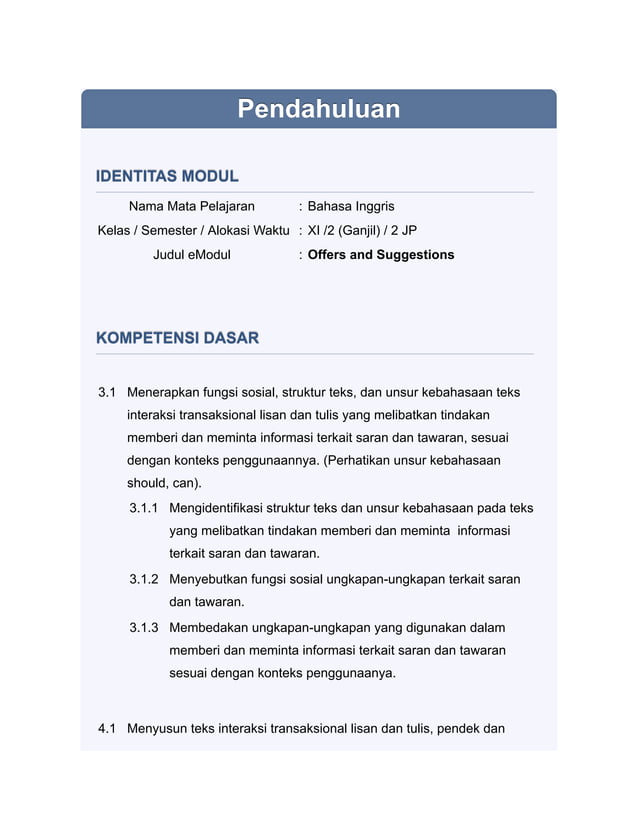 modul offer and sugesstion Kelas XI_Bahasa Inggris_KD 3.1 (4).pdf | Educational Assessment ...