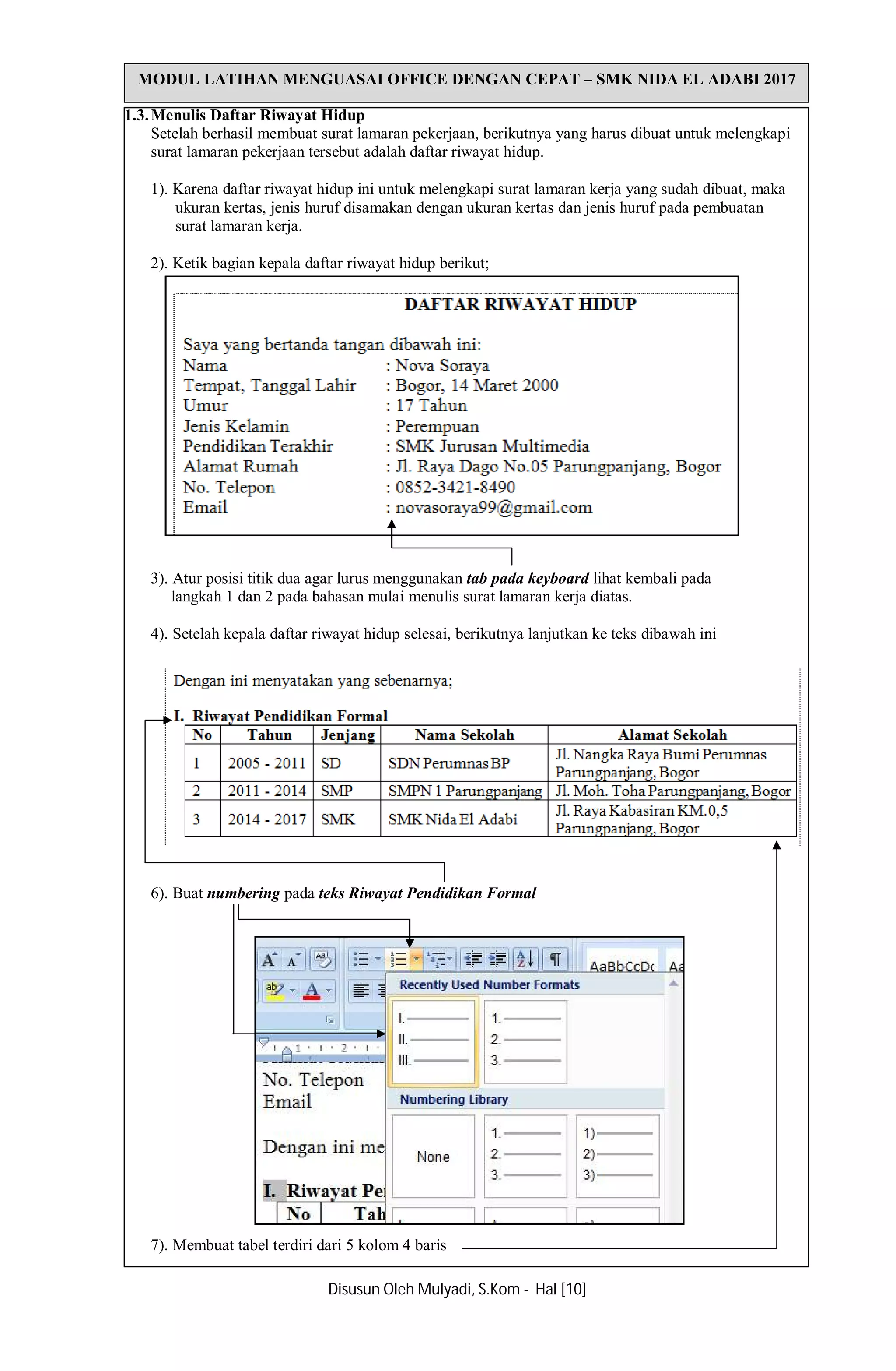 MODUL PELATIHAN MICROSOFT OFFICE WORD DAN EXCEL TINGKAT SMK | PDF