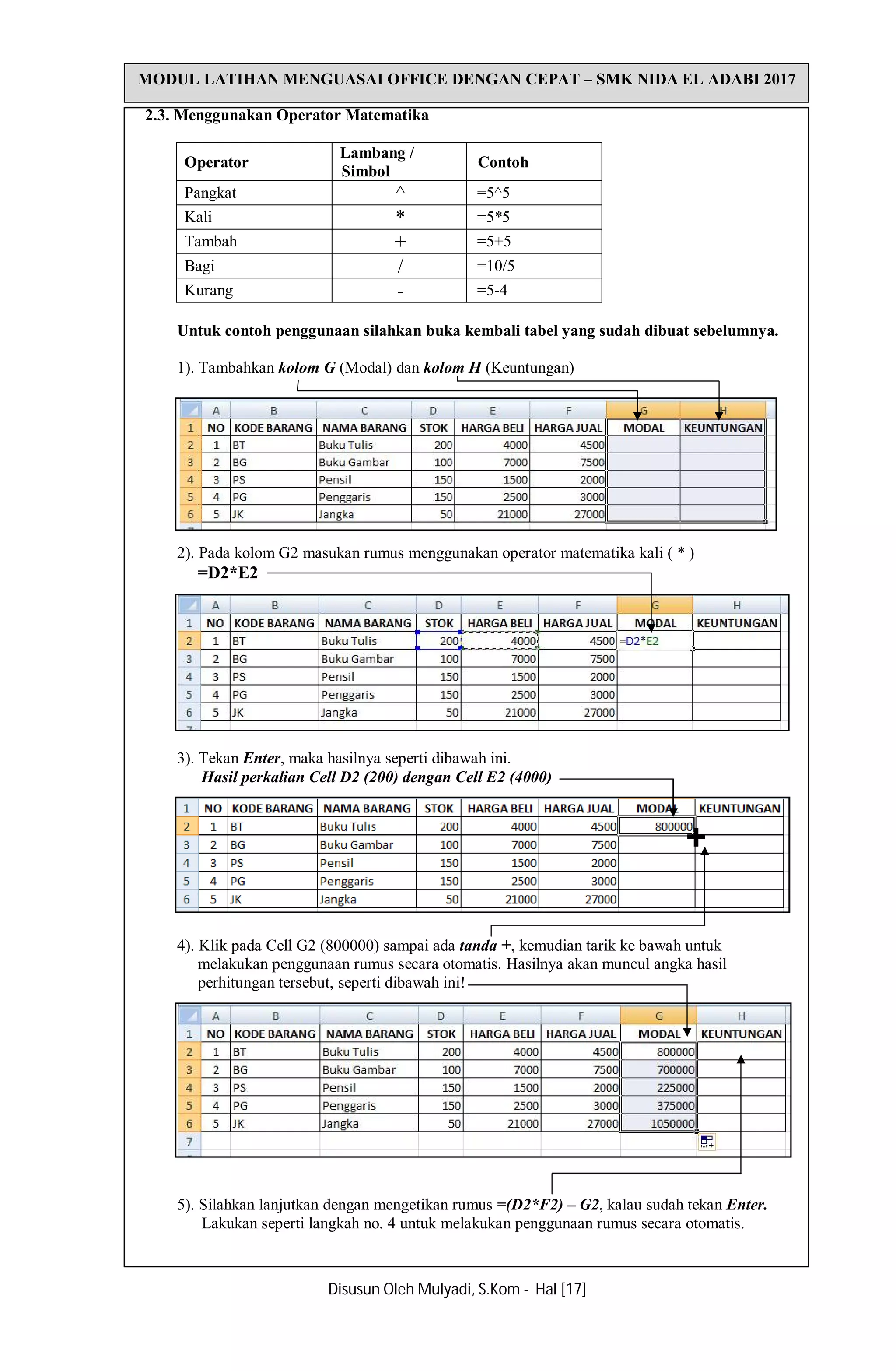 MODUL PELATIHAN MICROSOFT OFFICE WORD DAN EXCEL TINGKAT SMK | PDF