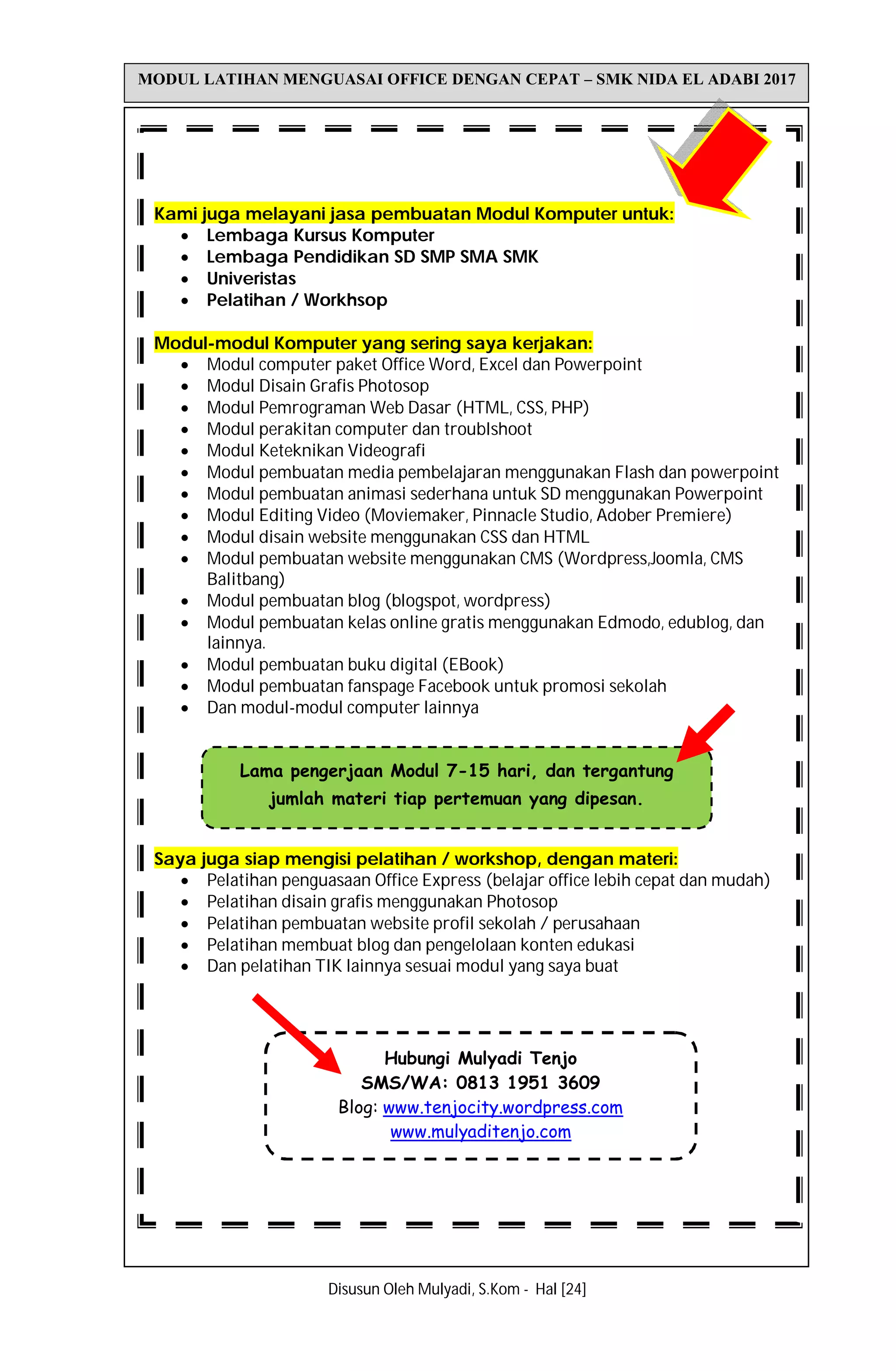 MODUL PELATIHAN MICROSOFT OFFICE WORD DAN EXCEL TINGKAT SMK | PDF
