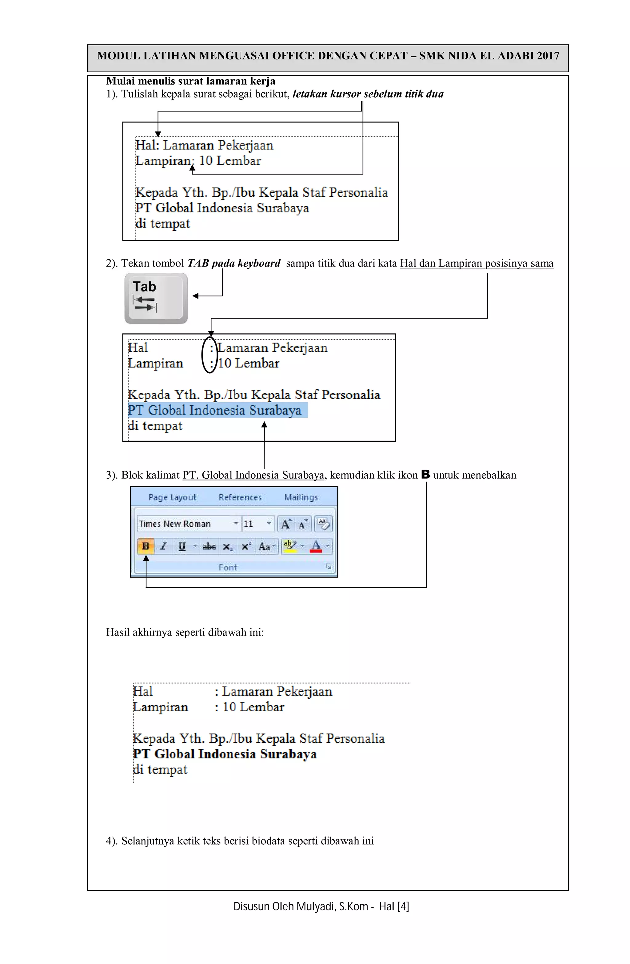 MODUL PELATIHAN MICROSOFT OFFICE WORD DAN EXCEL TINGKAT SMK | PDF