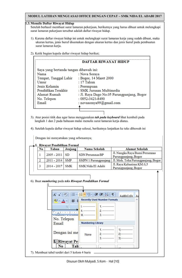 MODUL PELATIHAN MICROSOFT OFFICE WORD DAN EXCEL TINGKAT SMK | PDF